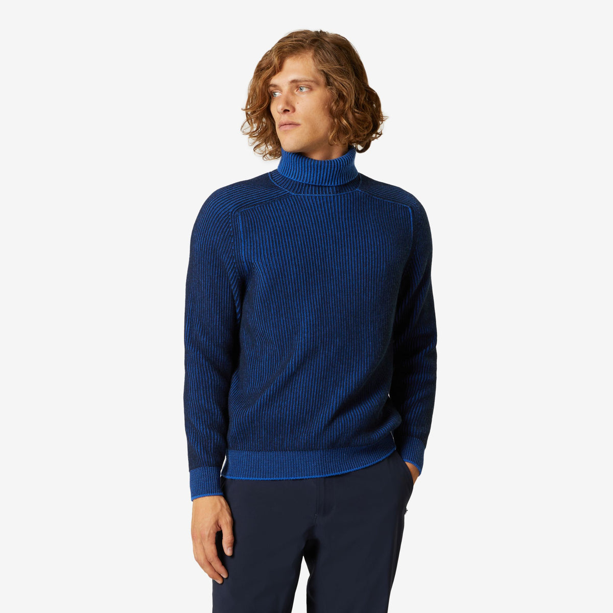 100% Cashmere ribbed reversible rollneck sweater - blue | SEASE