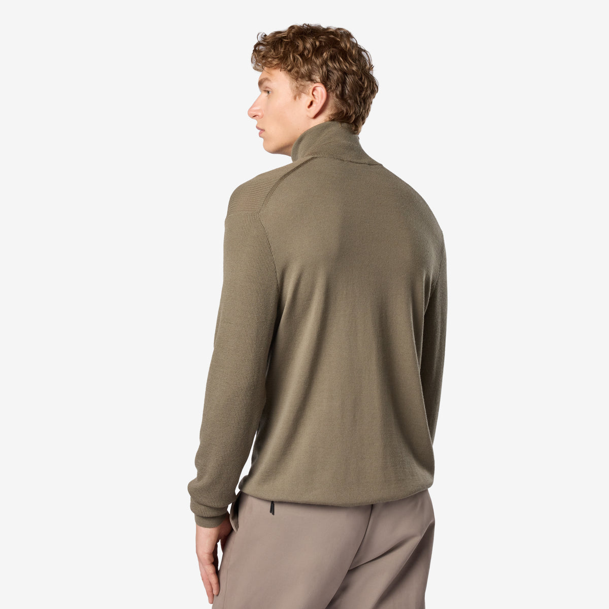 Easy care wool waffle half zip turtle neck - Green | SEASE