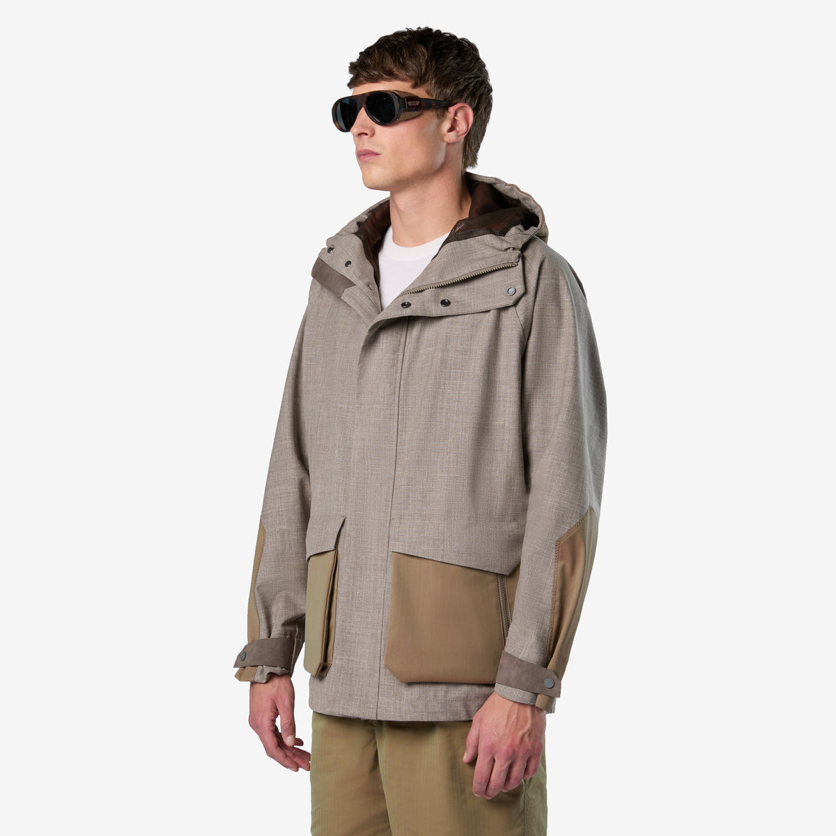 Laminated undyed virgin wool shell jacket - brown | SEASE