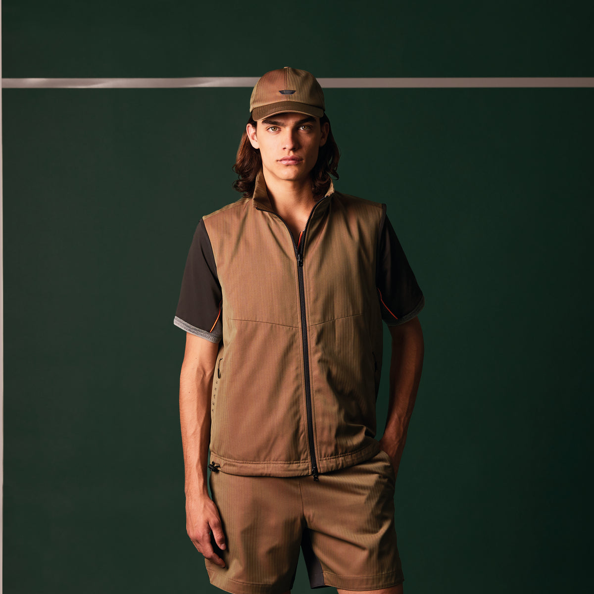 Virgin Wool and nylon Solaro Laminated Full Zip Vest - brown | SEASE